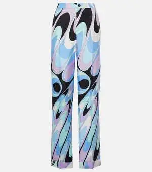 Emilio Pucci Printed Silk Twill Wide-leg Pants - Blue