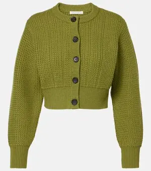 EMILIA WICKSTEAD Albert Cropped Wool Cardigan - Green