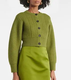 EMILIA WICKSTEAD Albert Cropped Wool Cardigan - Green