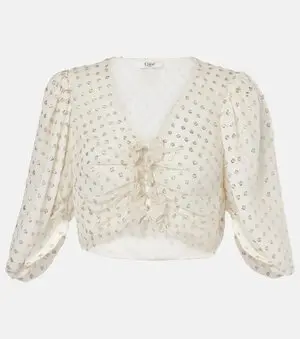 Chloé Jacquard Silk-blend Muslin Crop Top - Beige