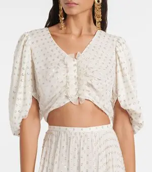 Chloé Jacquard Silk-blend Muslin Crop Top