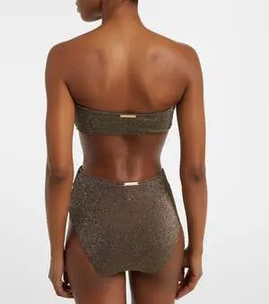 ALEXANDRA MIRO Carlotta Lamé Bandeau Bikini Top