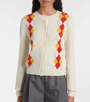 Marni Virgin Wool Argyle Cardigan - White