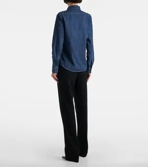 NILI LOTAN Lexa Ruffled Denim Shirt - Blue