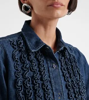 NILI LOTAN Lexa Ruffled Denim Shirt - Blue