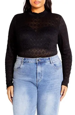 City Chic Constance Cutout Back Lace Bodysuit - Black