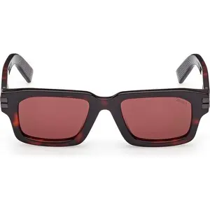 Zegna 51mm Rectangle Sunglasses - Red Havana/ Gunmetal / Mauve