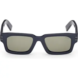 Zegna 51mm Rectangle Sunglasses - Shiny Blue / Matte Dark Blue
