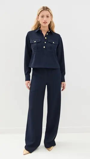 Veronica Beard Cole Wide Leg Pants - Navy