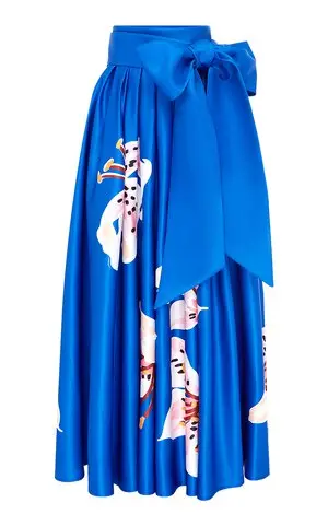 LEO LIN Valerie Floral Print Satin Maxi Skirt - Blue