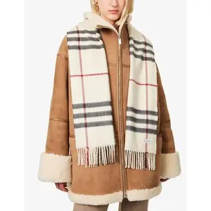 Burberry Check-print Fringed Cashmere Scarf - Stone