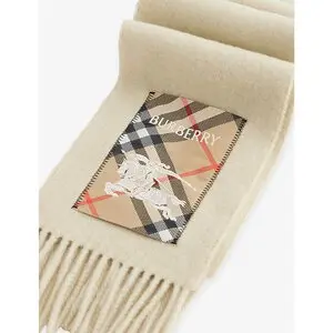 Burberry Brand-patch Fringed Cashmere Scarf - Nutmeg