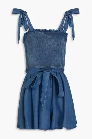 Alice + Olivia Roz Smocked Chambray Playsuit - Blue