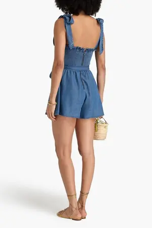 Alice + Olivia Roz Smocked Chambray Playsuit