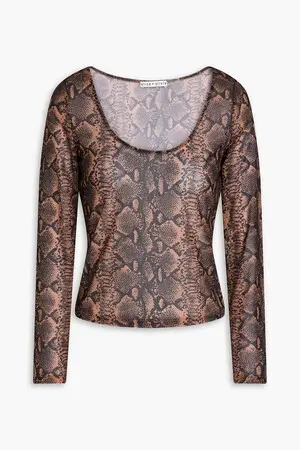 Alice + Olivia Delaina Snake-print Mesh Top