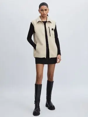 Rains Fleece Zip-through Gilet - Beige