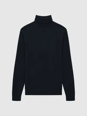 REISS Caine Slim Fit Merino Wool Roll Neck Jumper - Navy