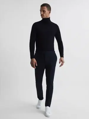REISS Caine Slim Fit Merino Wool Roll Neck Jumper - Navy