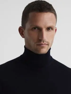 REISS Caine Slim Fit Merino Wool Roll Neck Jumper - Navy
