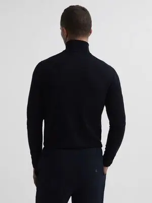 REISS Caine Slim Fit Merino Wool Roll Neck Jumper - Navy