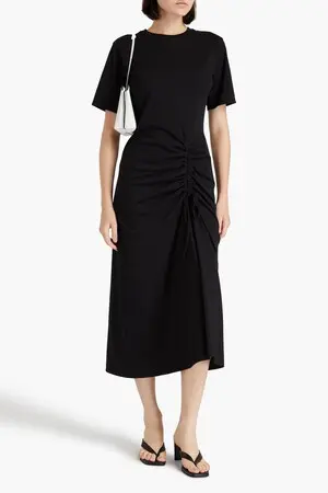 FRAME Ruched Cotton-jersey Midi Dress
