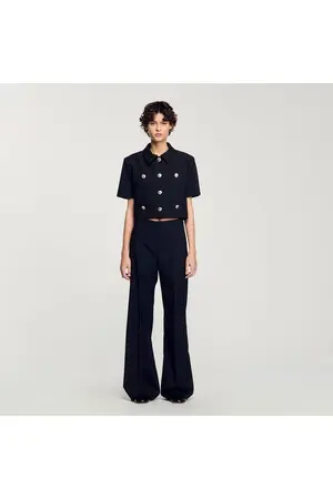 Sandro High-waisted Wide-leg Suit Trousers
