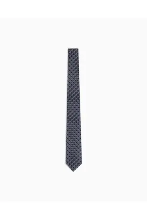Giorgio Armani Pure Silk Neck Tie With Jacquard Monogram - Blue
