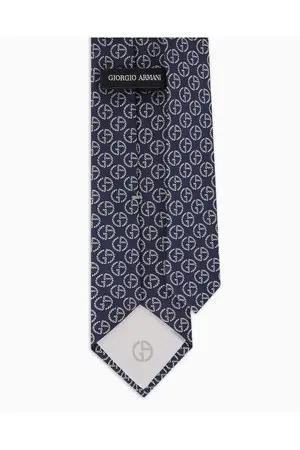 Giorgio Armani Pure Silk Neck Tie With Jacquard Monogram - Blue