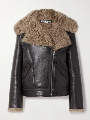 Acne Studios Textured-leather Shearling Jacket - Brown