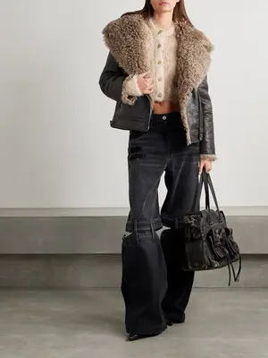 Acne Studios Textured-leather Shearling Jacket - Brown