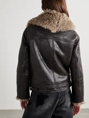 Acne Studios Textured-leather Shearling Jacket - Brown