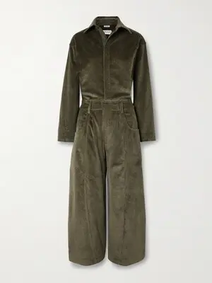 RIVET UTILITY New Yorker Cropped Corduroy Jumpsuit - Green