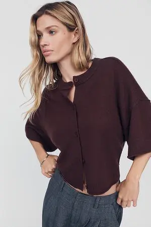 Anthropologie Goldie Crew-neck Cashmere Cardigan - Chocolate