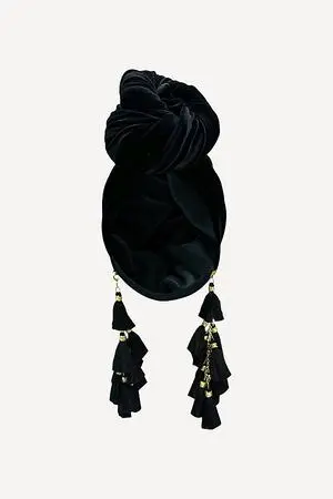 JULIA CLANCEY Chacha Tassel Hair Wrap - Black