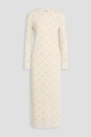 Tibi Cutout Glittered Mesh Midi Dress - Ecru
