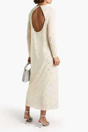 Tibi Cutout Glittered Mesh Midi Dress - Ecru
