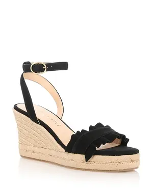 Jack Rogers Rozette Ruffle Wedge Sandals - Black