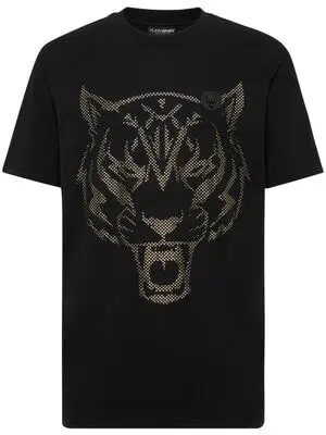 PLEIN SPORT Tiger-print Logo-patch T-shirt - Black