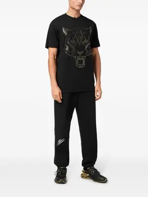 PLEIN SPORT Tiger-print Logo-patch T-shirt - Black