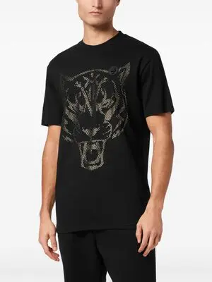 PLEIN SPORT Tiger-print Logo-patch T-shirt - Black