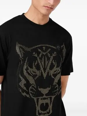 PLEIN SPORT Tiger-print Logo-patch T-shirt - Black