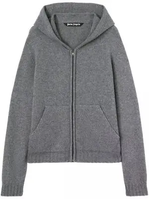 Palm Angels Logo-knit Zip-up Hoodie - Grey