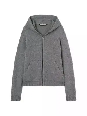 Palm Angels Logo-knit Zip-up Hoodie - Grey