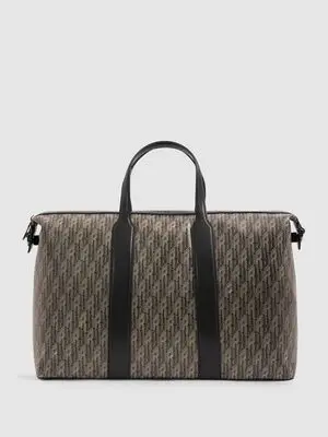 REISS Franco Monogram-print Coated-canvas Holdall - Grey Multi
