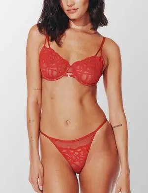 THIRDLOVE Rose Lace Unlined Demi Bra - Red