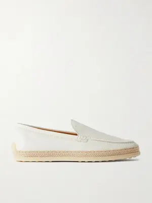 TOD'S Raffia-trimmed Leather Loafers