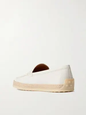 TOD'S Raffia-trimmed Leather Loafers