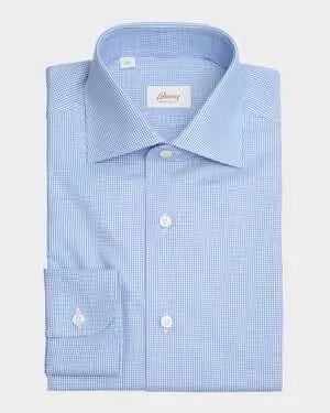 Brioni Cotton Micro-houndstooth Dress Shirt