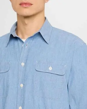 Ralph Lauren Purple Label Apos;s Washed Chambray Shirt - Medium Berry