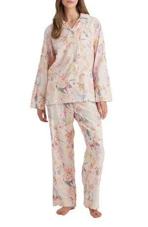 PAPINELLE Bailey Cozy Floral Cotton Blend Pajamas - Champagne